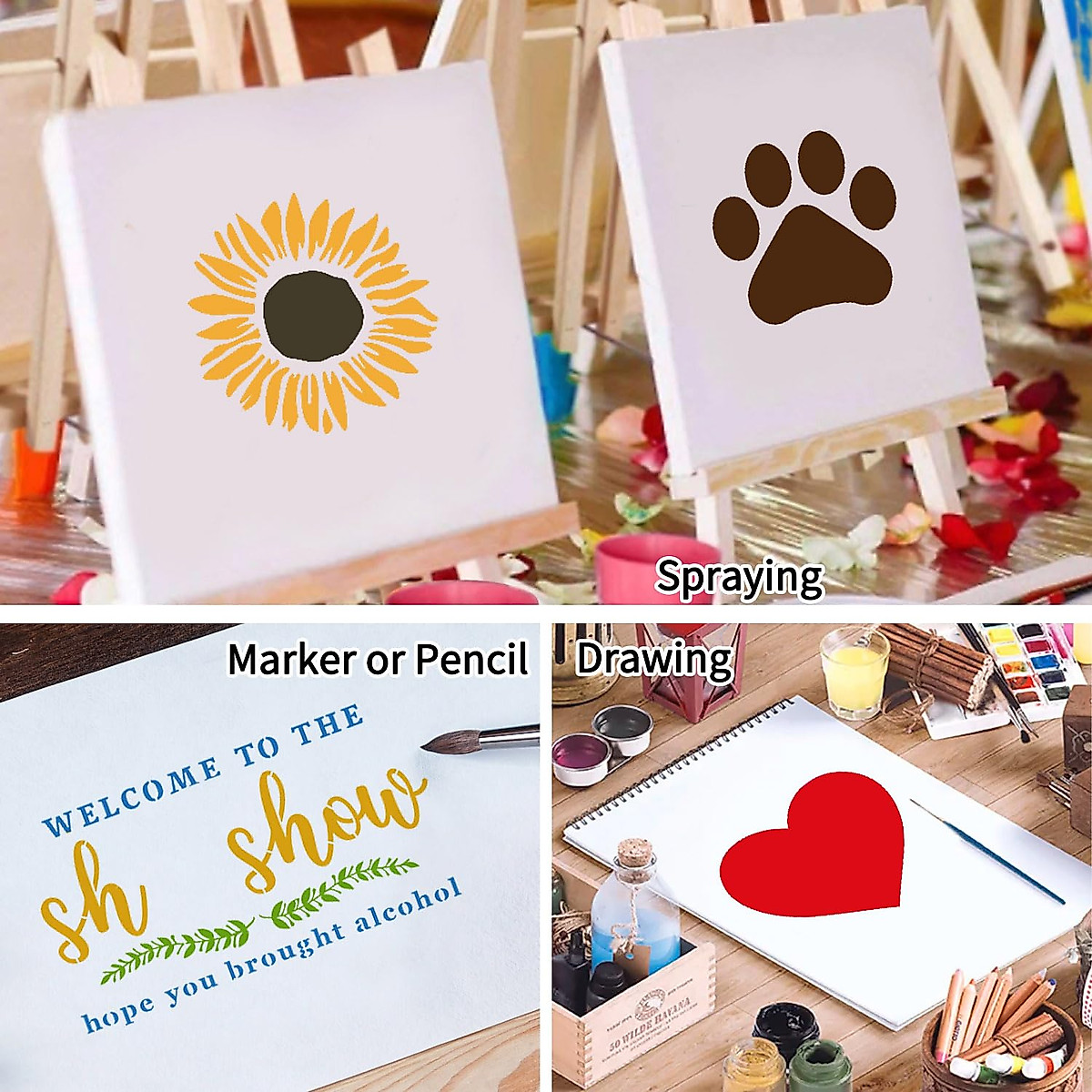 22 Pieces Large Letter Welcome Stencils for Painting on Wood, Reusable Farmhouse Stencil Plastic Wood Burning Stencil Word Painting Stencil Craft Template for Wood Porch Sign Wall Home Decor