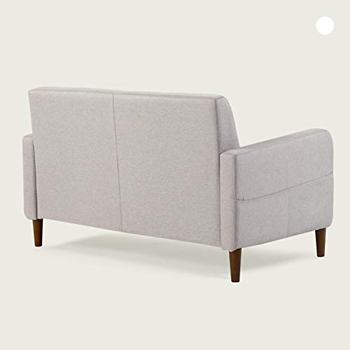 Mellow Adair Mid-Century Modern Loveseat/Sofa/Couch with Armrest Pockets, Tufted Linen Fabric, Light Grey