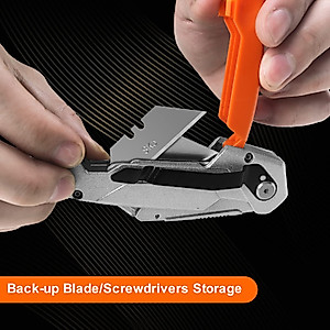 Premium Utility Knife，Folding Retractable Utility Knife Box Cutter, Quick Change Blade Razor Knife with 3 Extra Blades, 2 Screwdrivers, Best Gift for Men Dad Him