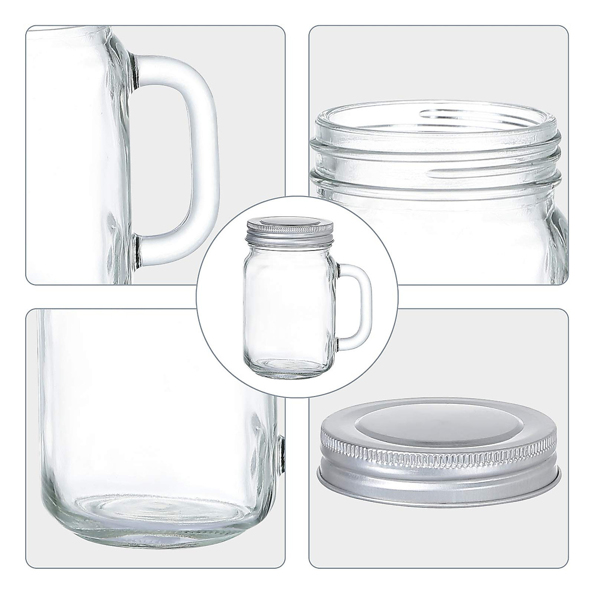 Mcupper 8oz Mason Jar Mug with Handle and Golden Lids,Set of 12 Old Fashioned Drinking Glass for Beverages, Decoration, Storage, Party Favors, Cocktails, Floats, Centerpieces and more