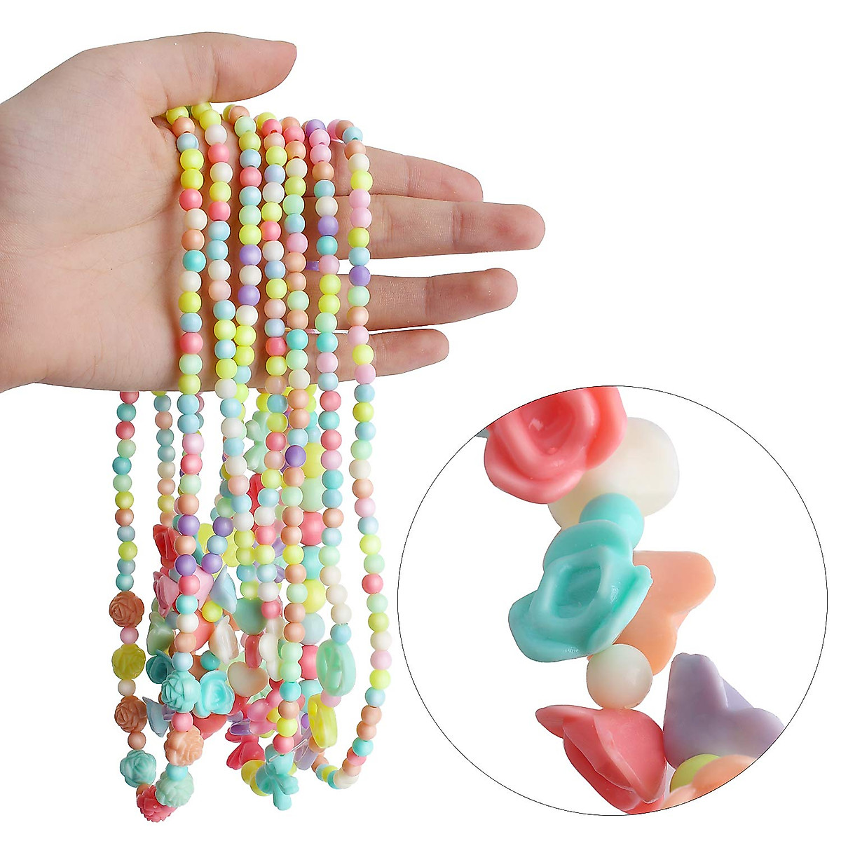 Hicdaw 18PCS Toddler Necklace Beaded Bracelet Stretch Costume Princess Necklace for Little Girls Play Jewelry Bracelet Set Dress Up Party Favors Gift Kids Jewelry for Girls