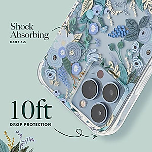 Rifle Paper Co. iPhone 13 Pro - 10ft Drop Protection with Wireless Charging, Scratch Resistant Protective 6.1" Case for iPhone 13 Pro, Shock Absorbing Material, Floral Print -Garden Party Blue