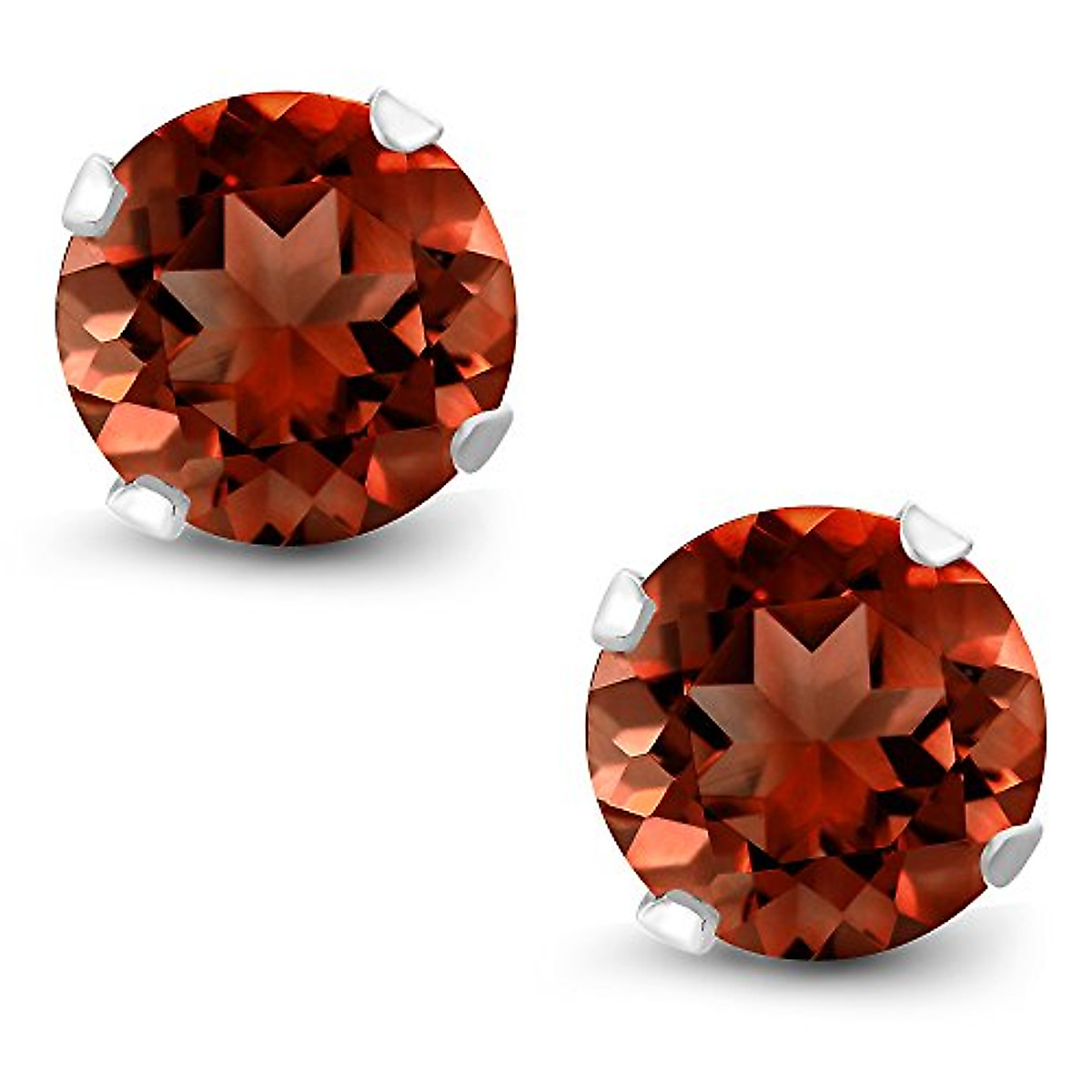 Gem Stone King 925 Sterling Silver Red Garnet Stud Earrings for Women | 2.00 Cttw | Gemstone Birthstone Jewelry Gift | Round 6MM