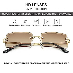 NIDOVIX Rimless Rectangle Sunglasses For Women Men Fashion Frameless UV400 Protection Lens Glasses (Gradient Brown)