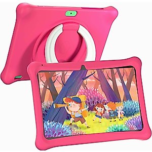 SGIN Tablet for Kids, 2GB RAM 64GB ROM, 10 Inch Android 12 Kids Tablet with Case with Parental Control APP, Dual Camera, WiFi, Educational Games，iWawa Pre Installed （Pink）
