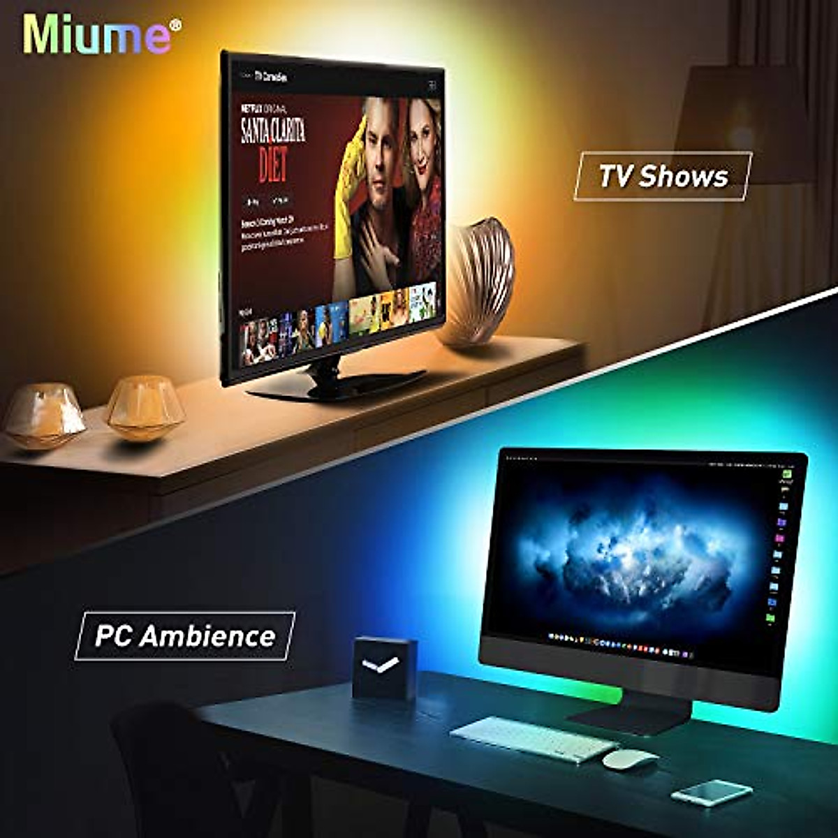 Miume Music tv Led Backlight with 16.4ft LED Strip Lights for 61-80 inch TV,RGB USB Powered TV Led Backlight with APP and Remote Control,TV Led Backlight Kit for Flat Screen TV PC