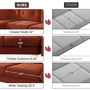 Nolohoo U Shaped Sectional Sofa Couch,114" Comfy L Shape Sofa with Chaise Lounge Ottoman, Modern Upholstered Chenille 4 Seat Modular Couch Set for Living Room Office, Orange