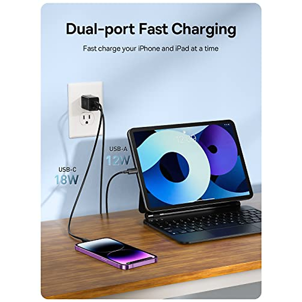 USB C Charger, Baseus 30W Dual Port USB C Charger Block, Fast Compact PD Charger with Foldable Plug for iPad Pro/Air/Mini, iPhone 14/14 Pro/14 Pro Max/13 Pro/12/SE/11/XR/XS, Samsung, Pixel 6, Black