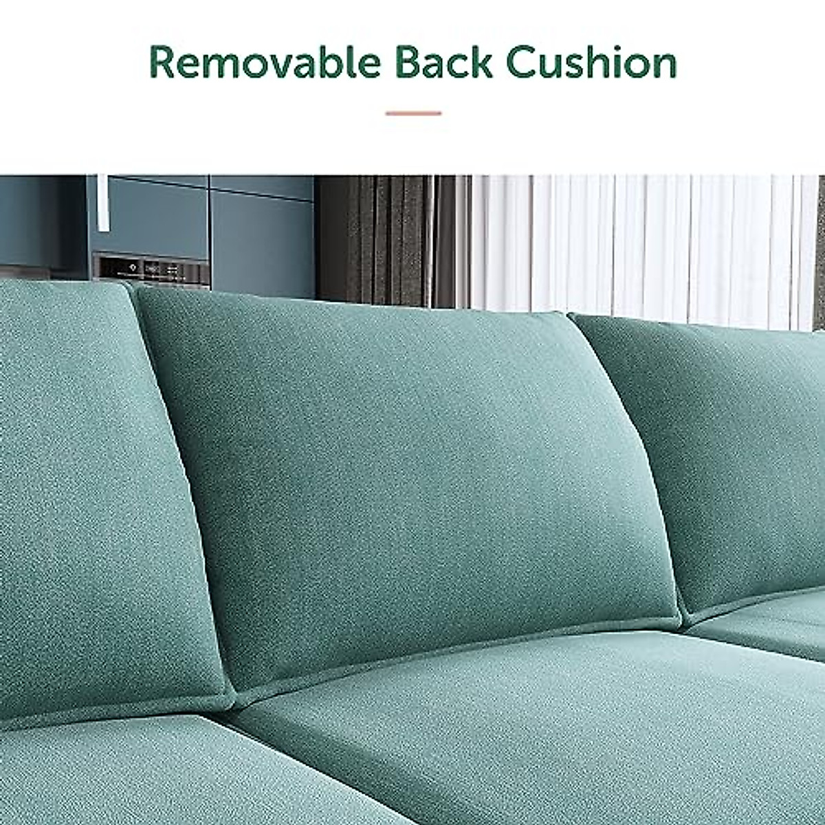 HONBAY Reversible Modular Couch Modern Polyester Sectional Sofa with Chaise & Storage Seat 112'' U-Shaped Couch for Living Room, Aqua Blue