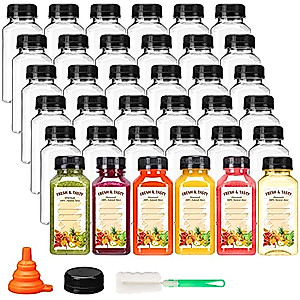 BAKHUK 36pcs 8oz Empty Plastic Juice Bottles with Lids, Reusable Clear Containers with Black Tamper Evident Caps for Juice, Milk and Other Beverages
