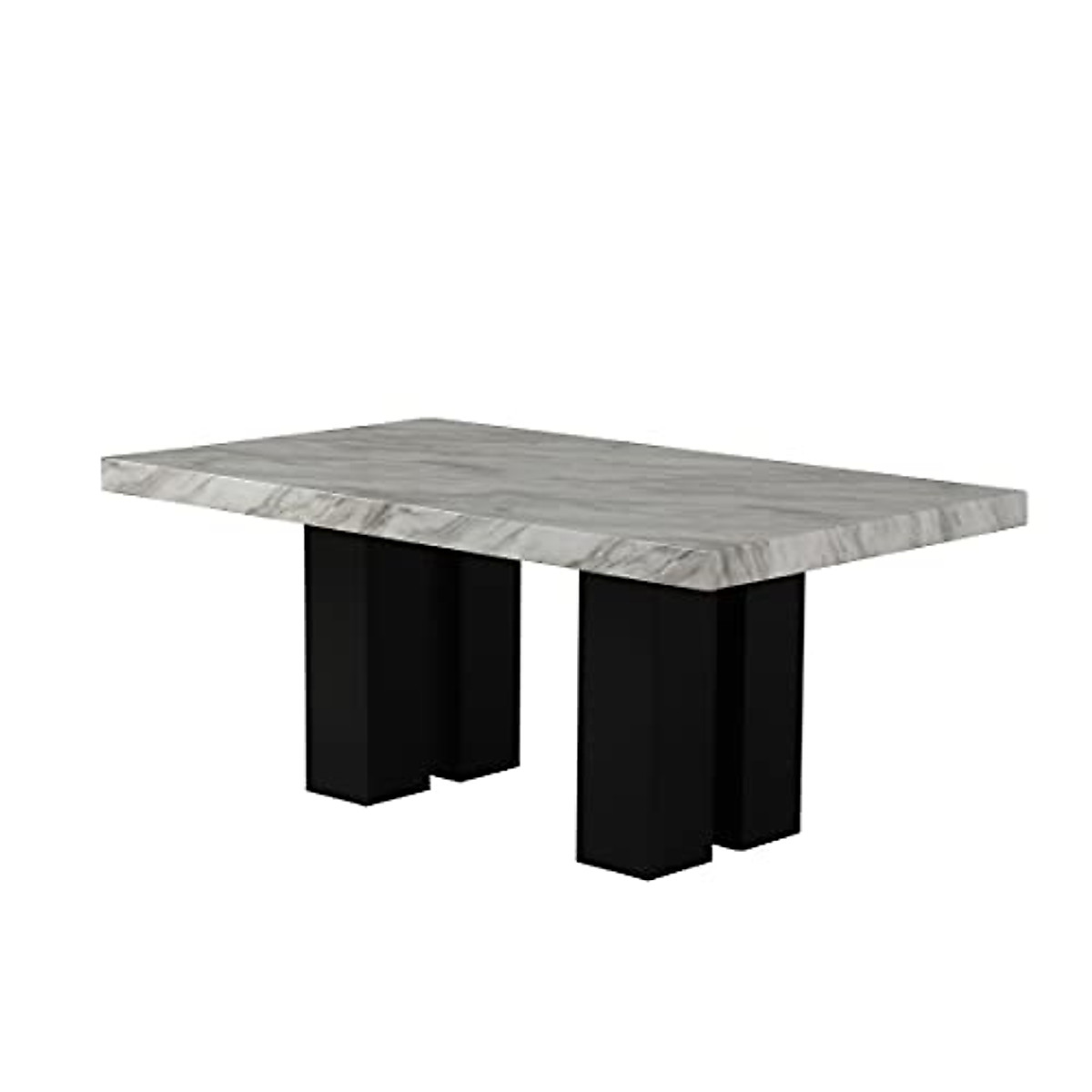 RUNWON 7-Piece Luxury Kitchen Set-Faux Marble Dining Rectangular Table and 6 Upholstered-Seat Chairs, Black