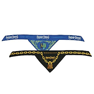 Snoop Doggie Doggs Deluxe Pet Bandana Set of 2, Adjustable Ties - Halftime/Off The Chain, Small