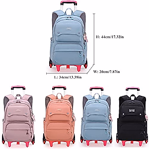 LANSHIYA Solid Color Girls Rolling Backpack with Wheels Schoolbag Elementary School Student Trolley Daypack