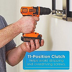 BLACK+DECKER 20V MAX Cordless Drill and Driver, 3/8 Inch, With LED Work Light, Battery and Charger Included (LDX120C)