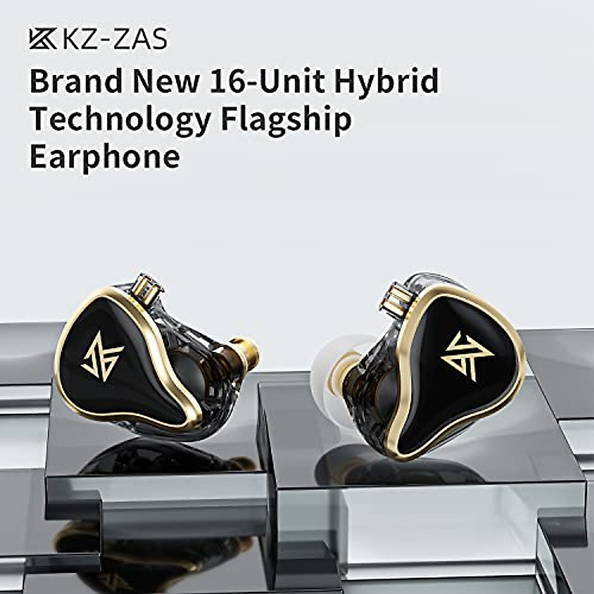 KZ ZAS 7BA+1DD in Ear Earphone 16 Unit Hybrid Technology Flagship Earphone Monitor Headphones 8Core Cable Music Sport Earphone (with Mic, White)