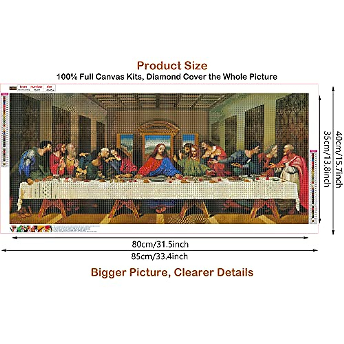 5D DIY Diamond Painting Kits for Adults, Large Size Full Drill Embroidery Paintings Rhinestone Pasted DIY Painting Cross Stitch Arts Crafts for Home Wall Decor Gift, 15.8"x33.5" (The Last Supper)