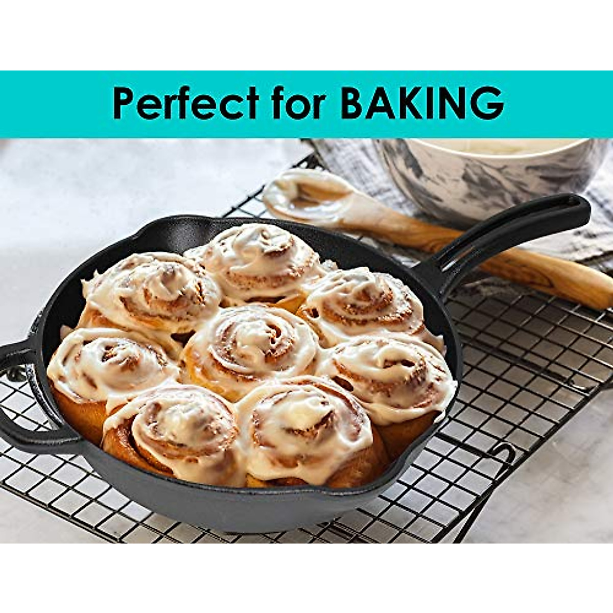 Mirro MIR-19053 12" Pre-Seasoned Ready to Use Round Cast Iron Skillet with Helper Handle, Black