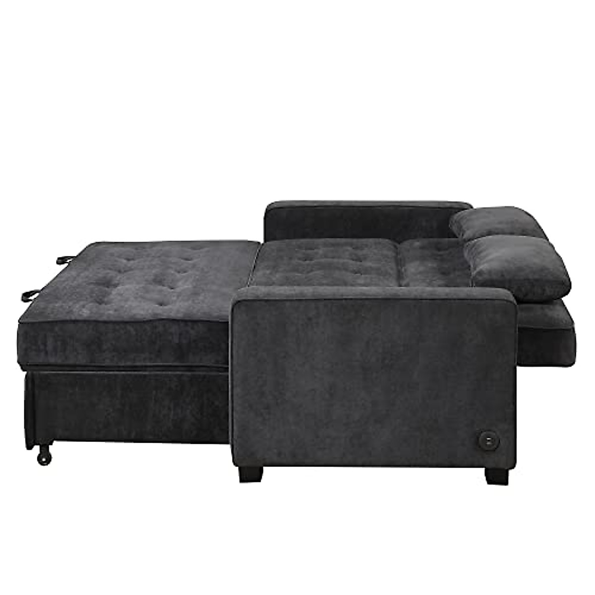 YUNLife&Home 65.7" Convertible Pull Out Sleeper Sofa Bed,Adjustable Loveseat Armchair Single Couch Chair with USB Port 2 Pillows for Living Room Apartment Small Space Furniture Set, Black