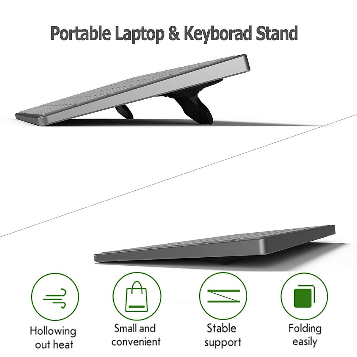 CQ Computer Keyboard Stand for Desktop, Mini Portable Laptop Riser Stand, 2PCS Repeatable Self-Adhesive Foldable Laptop Cooling Pad Feet and Keyboard Lift for Desk