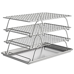 Blackhoso 3-Tier Cooling Rack with Baking Sheet for Cookies Cakes Pies, Baking Jerky Rack 304 Stainless Steel, Oven & Dishwasher Safe