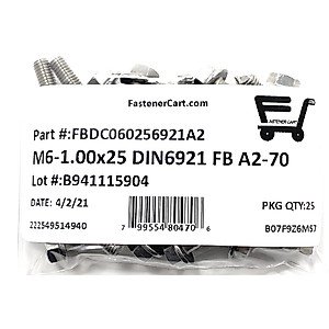 M6-1.00 x 25 Stainless Steel Flange Bolt DIN 6921 A2 Stainless Steel (25 Pieces) M6x25
