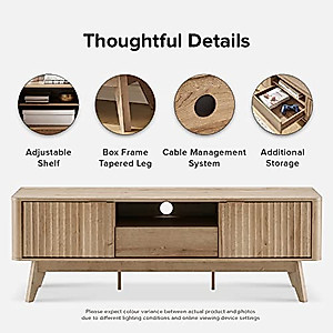 mopio Brooklyn Mid-Century Modern 57" TV Stand with Drawer, for TVs up to 59” Waveform Panel, Sleek Curved Profile with Adjustable Shelf and Sturdy Box Frame Leg (Golden Oak, 57")