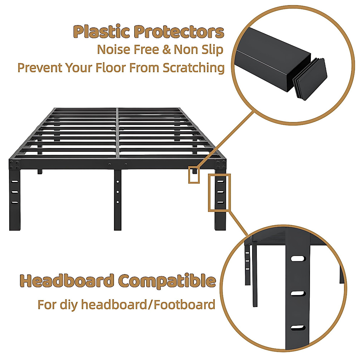 HOBINCHE 16 Inch California King Size Bed Frame - No Box Spring Needed Heavy Duty Black Metal Platform Mattress Foundation, Non-Slip Noise Free Easy Assembly Bedframes with Cleance Storage