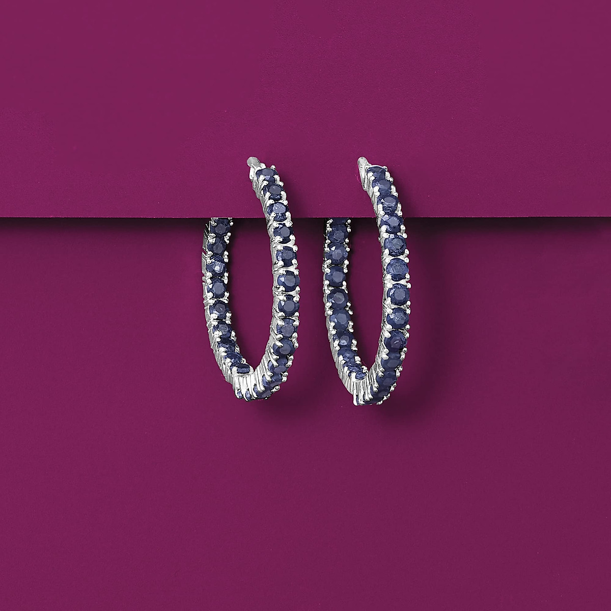 Ross-Simons 6.00 ct. t.w. Sapphire Inside-Outside Hoop Earrings in Sterling Silver