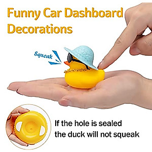 wonuu Car Rubber Duck Car Duck Decoration Dashboard Car Ornament for Car Dashboard Decoration Accessories with Mini Flower Hat Swim Ring Necklace and Sunglasses (A_Pink Flower Hat)