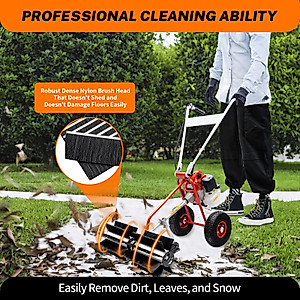 Outdoor Walk Behind Sweeping Gas Power Broom, 1.7HP 43CC Powerful Device with 2-Stroke Petrol Engine for Clean Driveways and Sidewalks, Parks and Other Flat Surfaces,Air-Cooled System