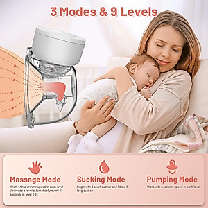 Wearable Breast Pump Hands Free: Portable Electric Breast Pumps with 24mm Flange 3 Modes 9 Levels Leak-Proof Massage Function Single Rechargeable Wireless Low Noise Painless Breastfeeding Pump