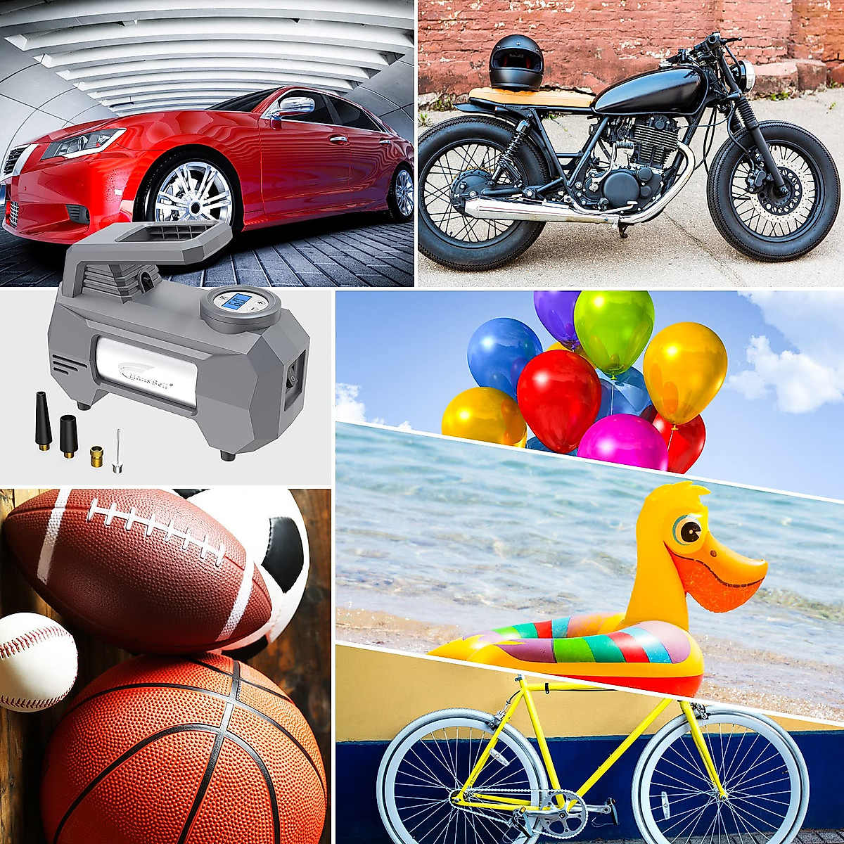 HAUSBELL tire inflator portable air compressor for car, portable air pump for car tires, Handle up to 4 Tires at a Time, 12V DC Car Air Pump, 150 PSI with Emergency LED Light (Grey)