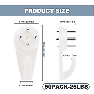 COVITKAN 50 PCS Picture Hangers Hanging Kit, Heavy Duty Hooks for Stucco/Concrete/Hard Walls Without Drilling, Invisible Nail&25 LBS Weight Load