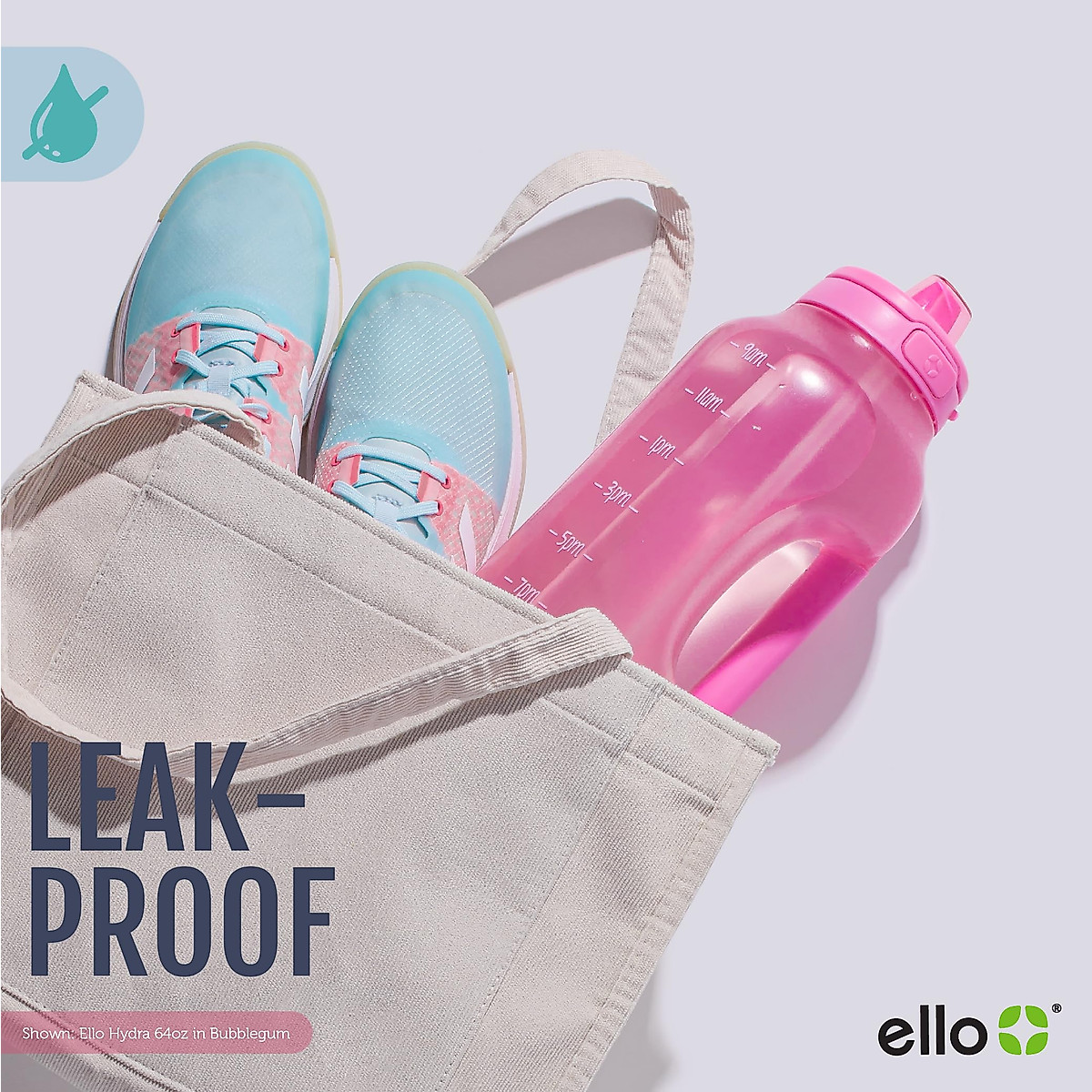 Ello Hydra 64oz Half Gallon Water Jug with Handle and Motivational Time Markers for All Day Hydration, Plastic Reusable Water Bottle with Straw and Locking, Leak Proof Lid, BPA Free, Grey