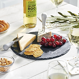 mDesign Slate Stone Round Gourmet Chalkboard Serving Platter, Cheese Board, Charcuterie Tray with Natural Edge and Chalk Pencil for Cheese, Meats, Appetizers, Dried Fruits, and Food - 2 Pack - Black