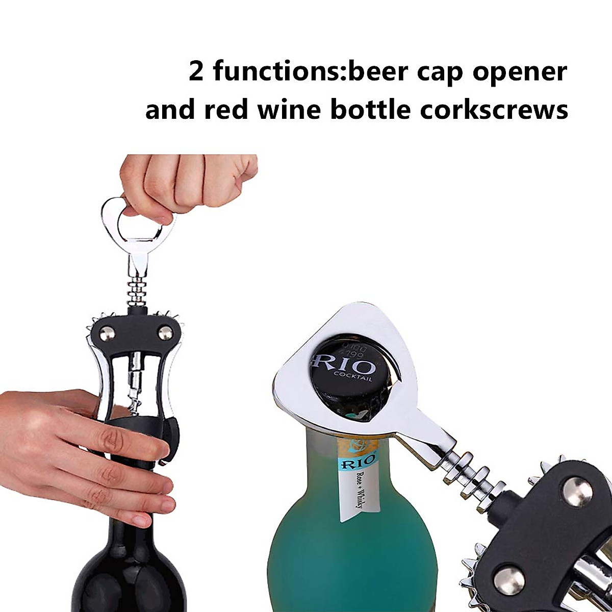 Foho Wine Opener, Multifunctional Wing Corkscrew Wine Bottle Opener for all Cork Stoppered and Beer Cap Bottles, Luxury Waiter Corkscrew with Stopper Set for Wine Enthusiast, Waiters - Black