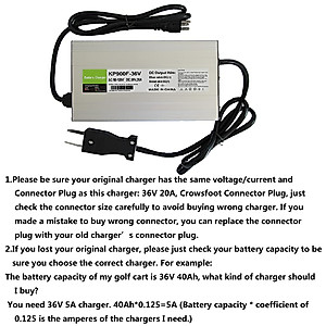 aunstarwei 36V 20A Golf Cart Battery Charger with Crowsfoot Style Connector Crowfoot Plug