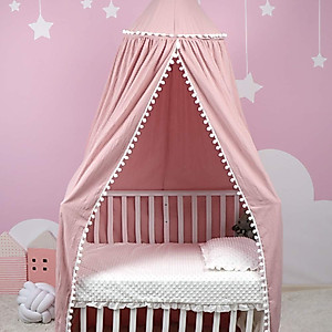 Uaugh Crib Canopy, Princess Bed Canopy for Kids Baby Bed, Round Dome Kids Castle Game Tent and Perfect House Decoration (Pink)