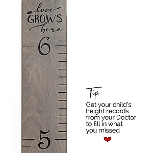 Headwaters Studio Height Ruler for Wall - Child Height Wall Chart, Height Chart for Kids Growth Chart for Wall Growth Chart Wood, Wooden Growth Chart for Wall - Love Grows Here Skinny Gray - 63"x5.75"