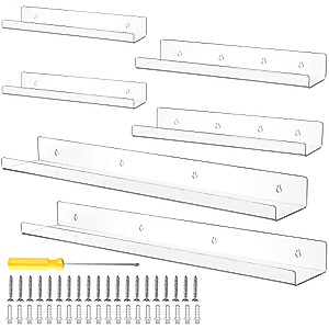Tuanse 6 Pieces Clear Acrylic Floating Shelves Wall Mounted U Shelves Display Shelves Floating Bookshelf Wall Display Bookshelves for Room Display Storage (36 Inch, 24 Inch, 15 Inch)