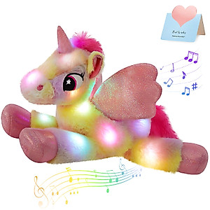 Glow Guards 18" Light up Musical Rainbow Unicorn Stuffed Animal,Glitter Sequins Unicorn Plush Toy,Children's Day Birthday Holiday Christmas Valentine's Day Gifts for Girls Toddlers