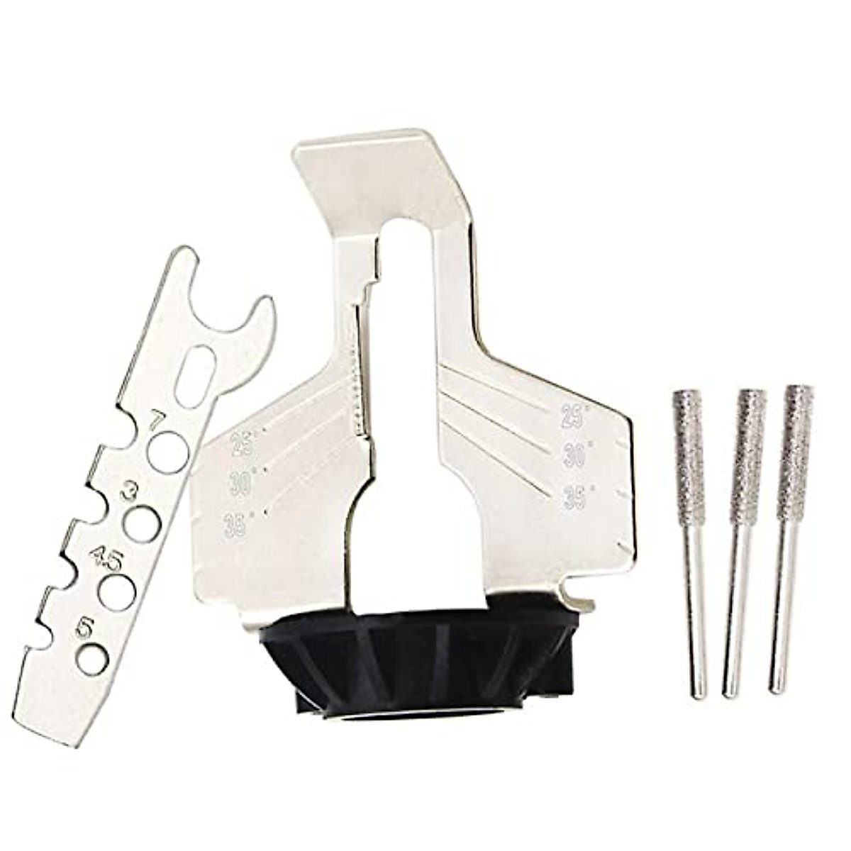 Xiaokeis Chainsaw Sharpening Attachment Kit, Chain Saw Blade Teeth Sharpener Set with Angle Guide and Diamond Burr Grinding Stone Files, Drill Power Rotary Tool Accessory Kit(5 Pcs)