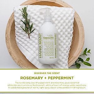 Sapadilla Liquid Hand Soap - Rosemary + Peppermint - Made with 100% Pure Essential Oil Blends, Cleansing & Moisturizing, Aromatic & Fragrant Hand Soap, Plant Based, Biodegradable, 12 Ounce (Pack of 2)