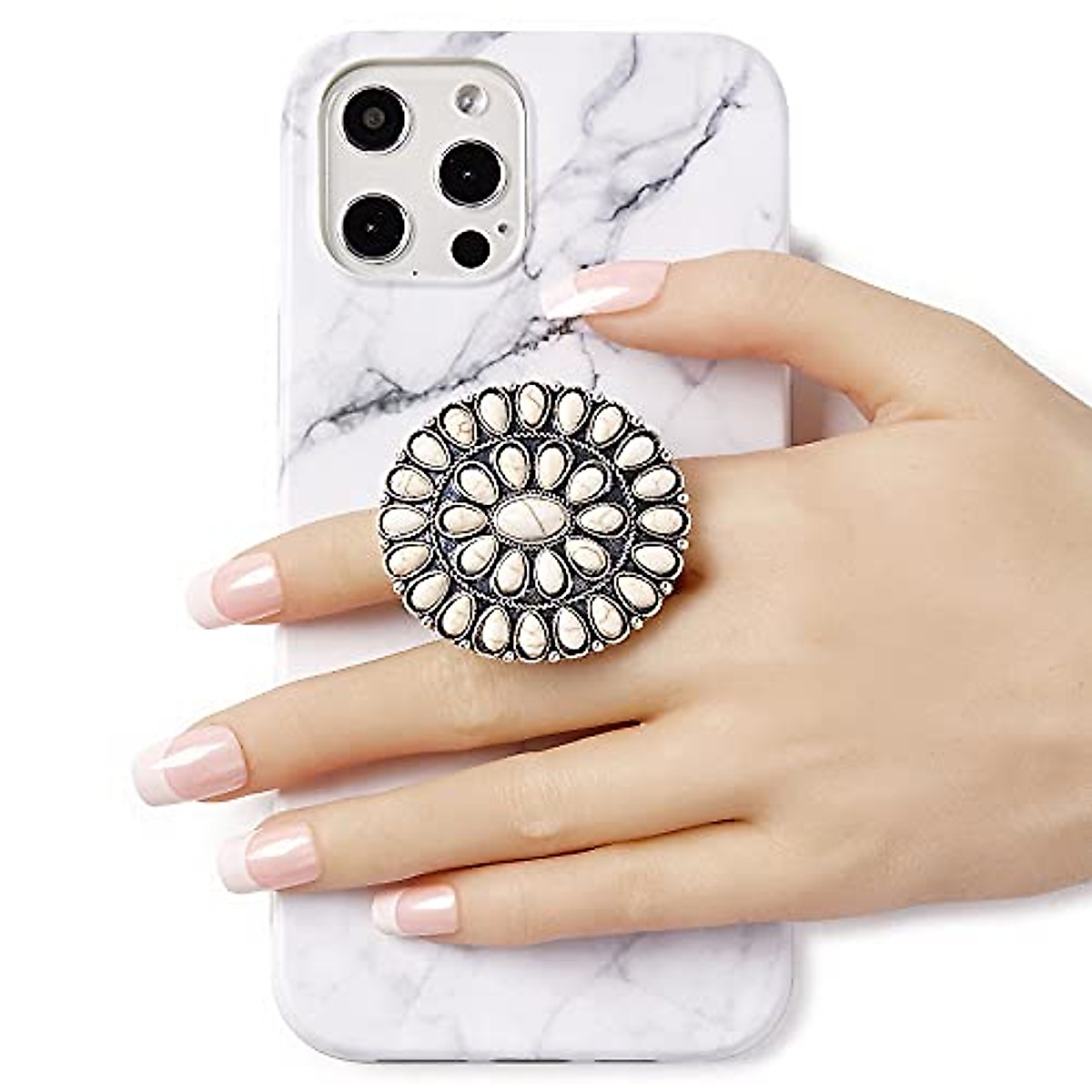 ATLLM Turquoise Western Phone Grip White Concho Marble Stone Phone Holder