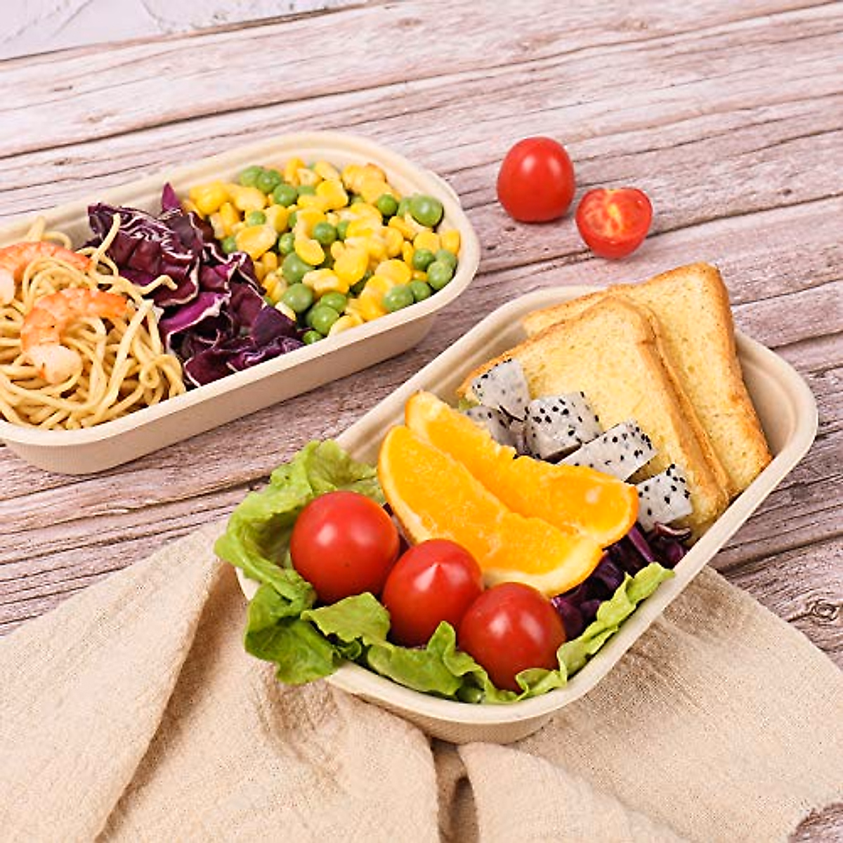 JAYEEY 17 oz Disposable salad bowls with lids, Sugarcane Fiber Paper Bowls take away Bagasse food containers meal prep deli container 50 Pack