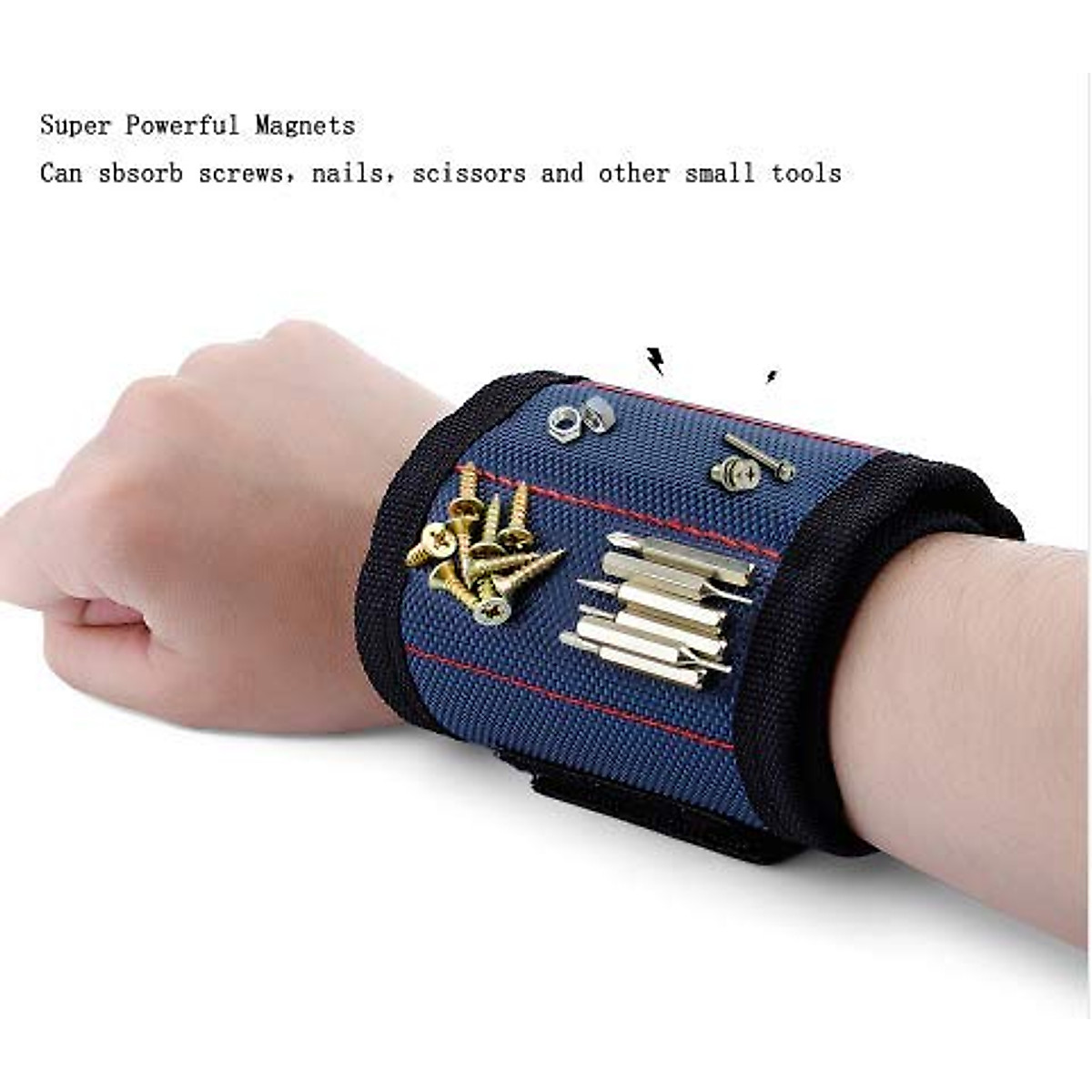 Polyester Magnetic Wristband Portable Tool Bag Electrician Wrist Tool Belt Screws Nails Drill Bits Holder Repair Tools (Blue)
