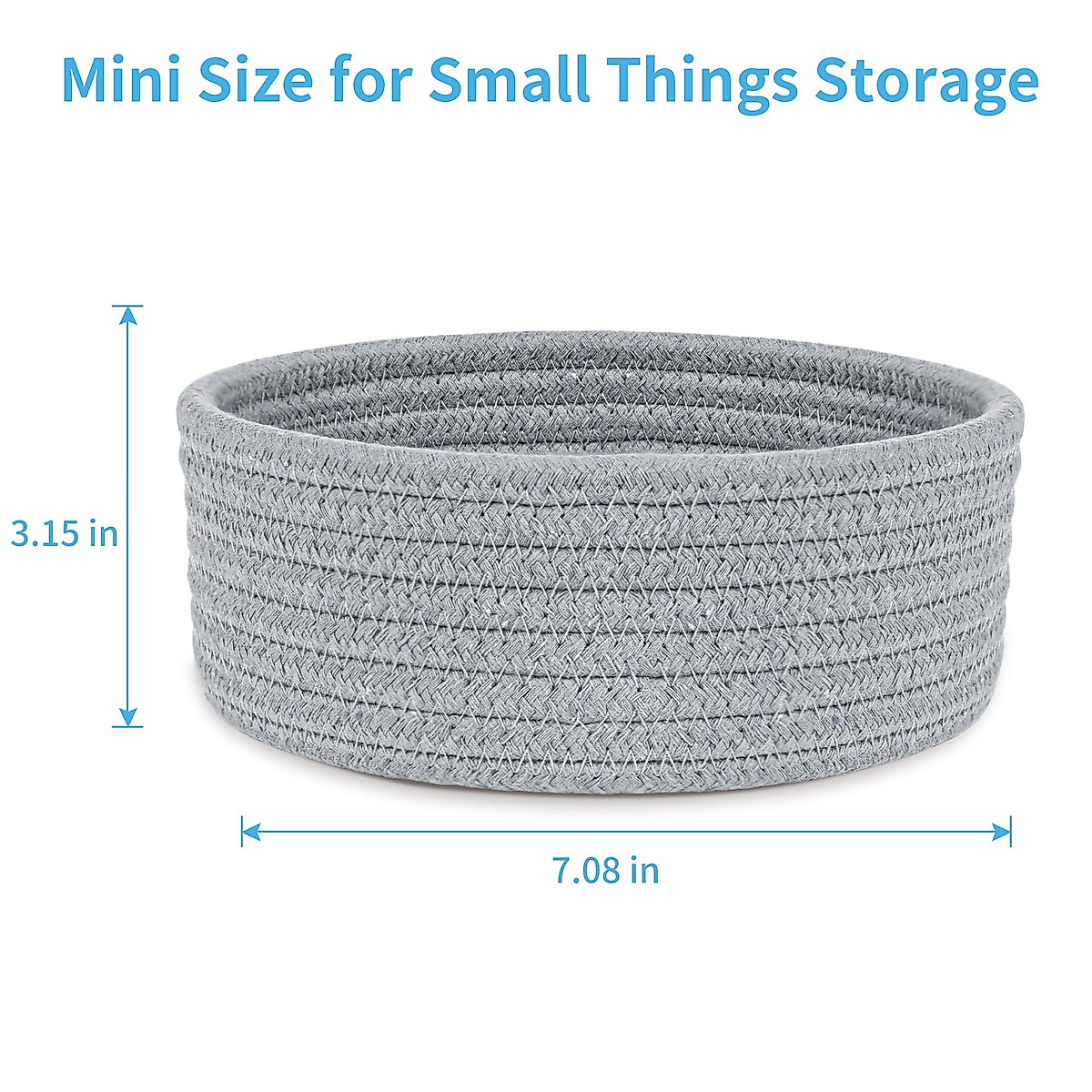 ABenkle 2 Pack Small Baskets, Cotton Rope Woven Basket, Cute Mini Tiny Storage Baskets, Decorative Boho Basket for Nursery Living Room Bedroom Montessori Shelf - Grey