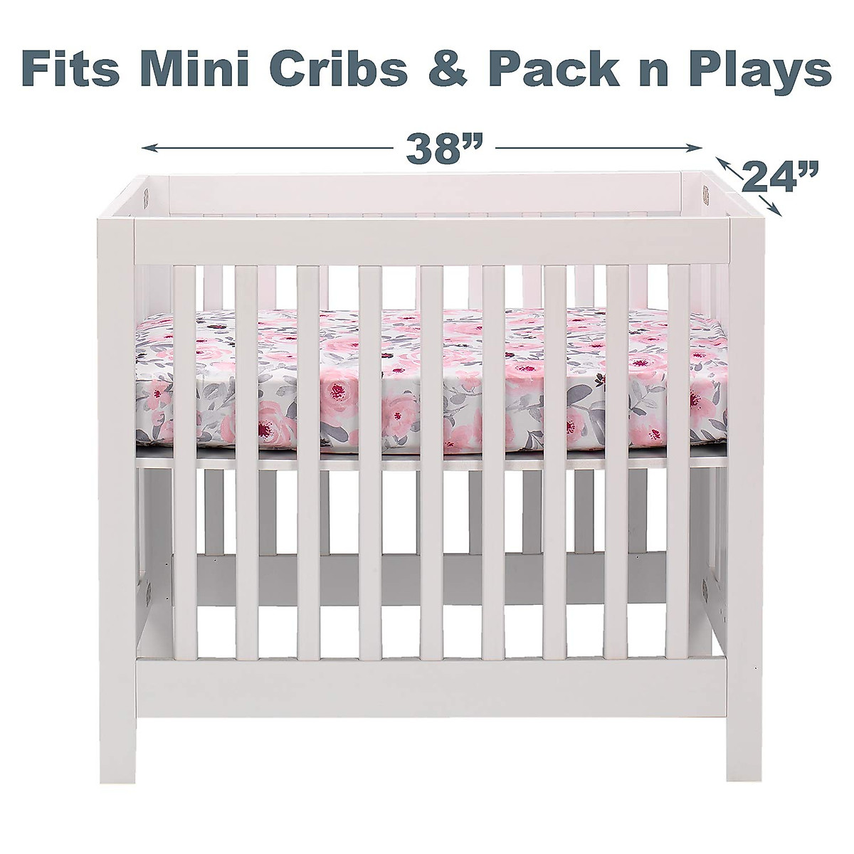 Bedtime Originals Blossom Fitted Mini Crib Sheet - Pink, Gray, White, Floral