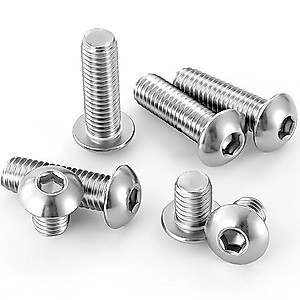 M6-1.0 x 16mm Button Head Socket Cap Screws Bolts, Stainless Steel 18-8 (304), Bright Finish, Fully Threaded, 50 PCS