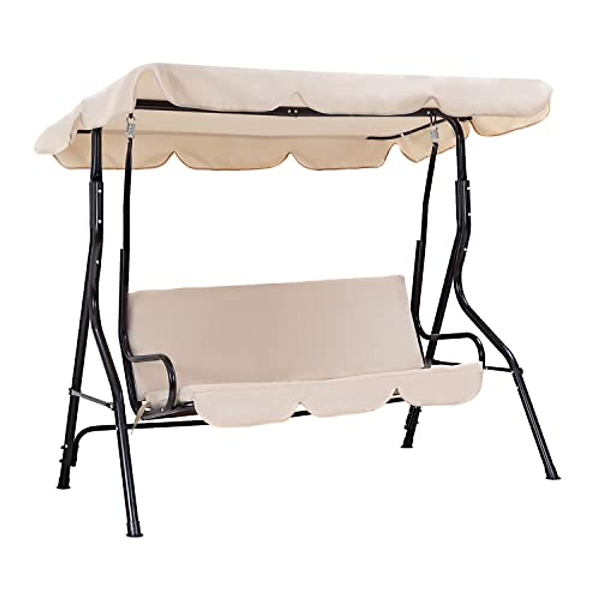 Outdoor Swing Patio Swing with Canopy Backyard Outdoor Swing Chair with Removable Cushions Adjustable Tilt Canopy Comfortable Armrests Stable Frame for Patio Outdoor Garden Backyard Beige